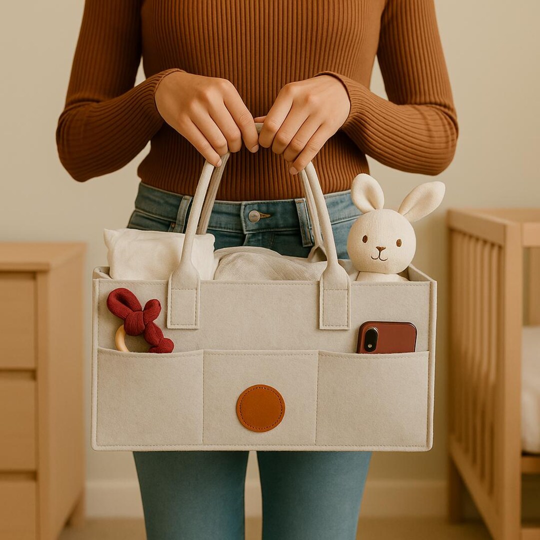 Felt Diaper Caddy – Nursery Storage Bin for Diapers, Wipes, and Baby ...