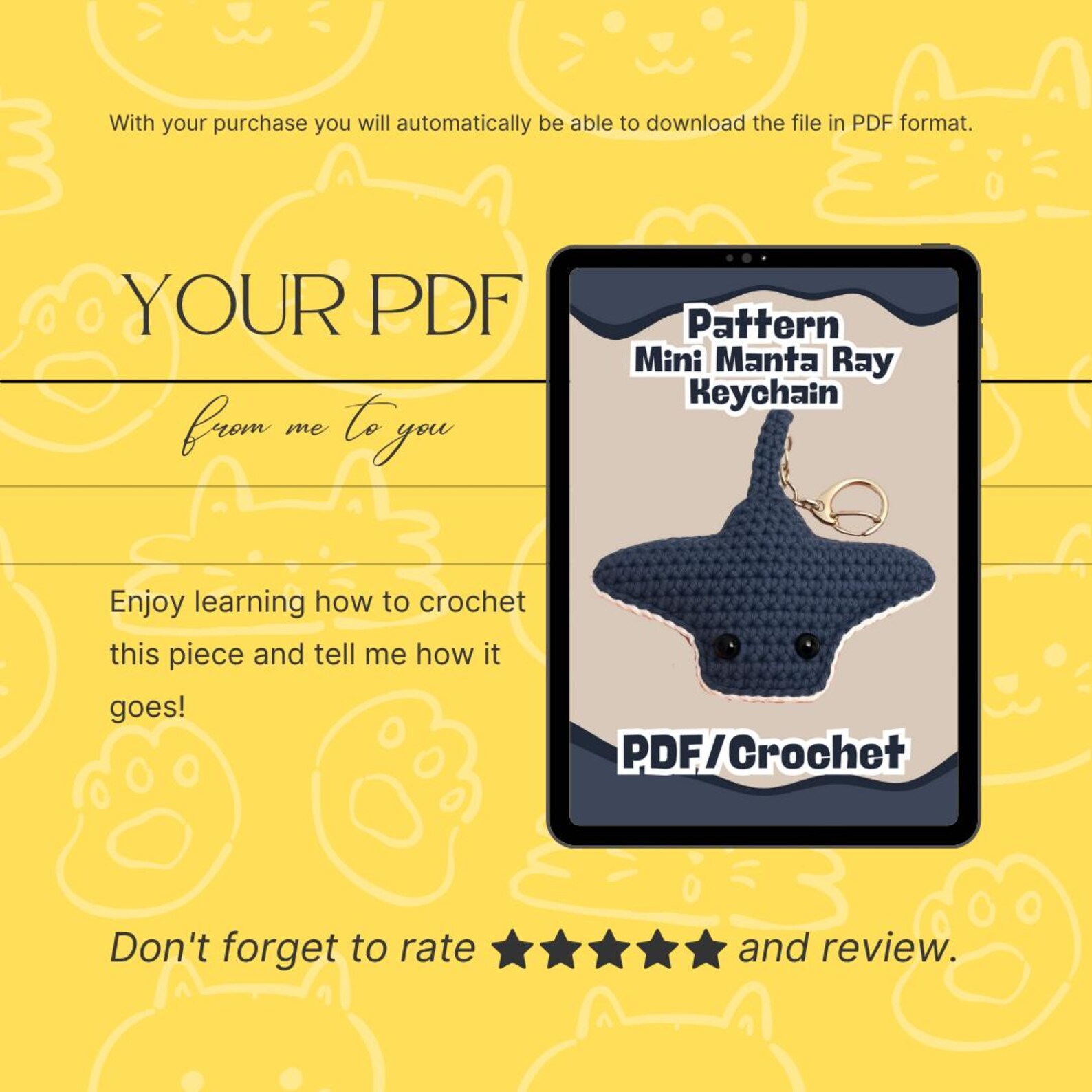 No-sew Mini Stingray Crochet Pattern PDF | Cute Manta Ray Keychain ...