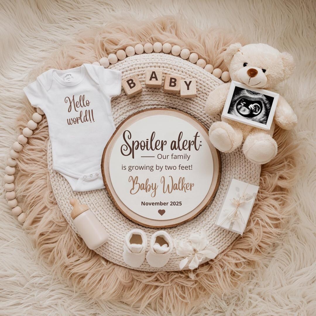 Editable Pregnancy Announcement | Baby Reveal Neutral Flat Lay ...