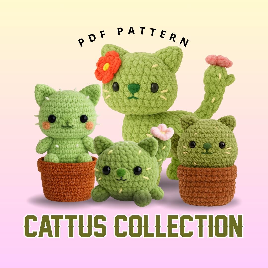 Cactus Cat Crochet Patterns Bundle | Cactus Cat Pattern, Cactus Cat Pot ...