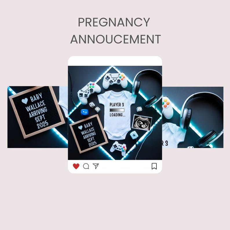Gamer Pregnancy Announcement • Digital Baby Reveal Template • Player 3 ...