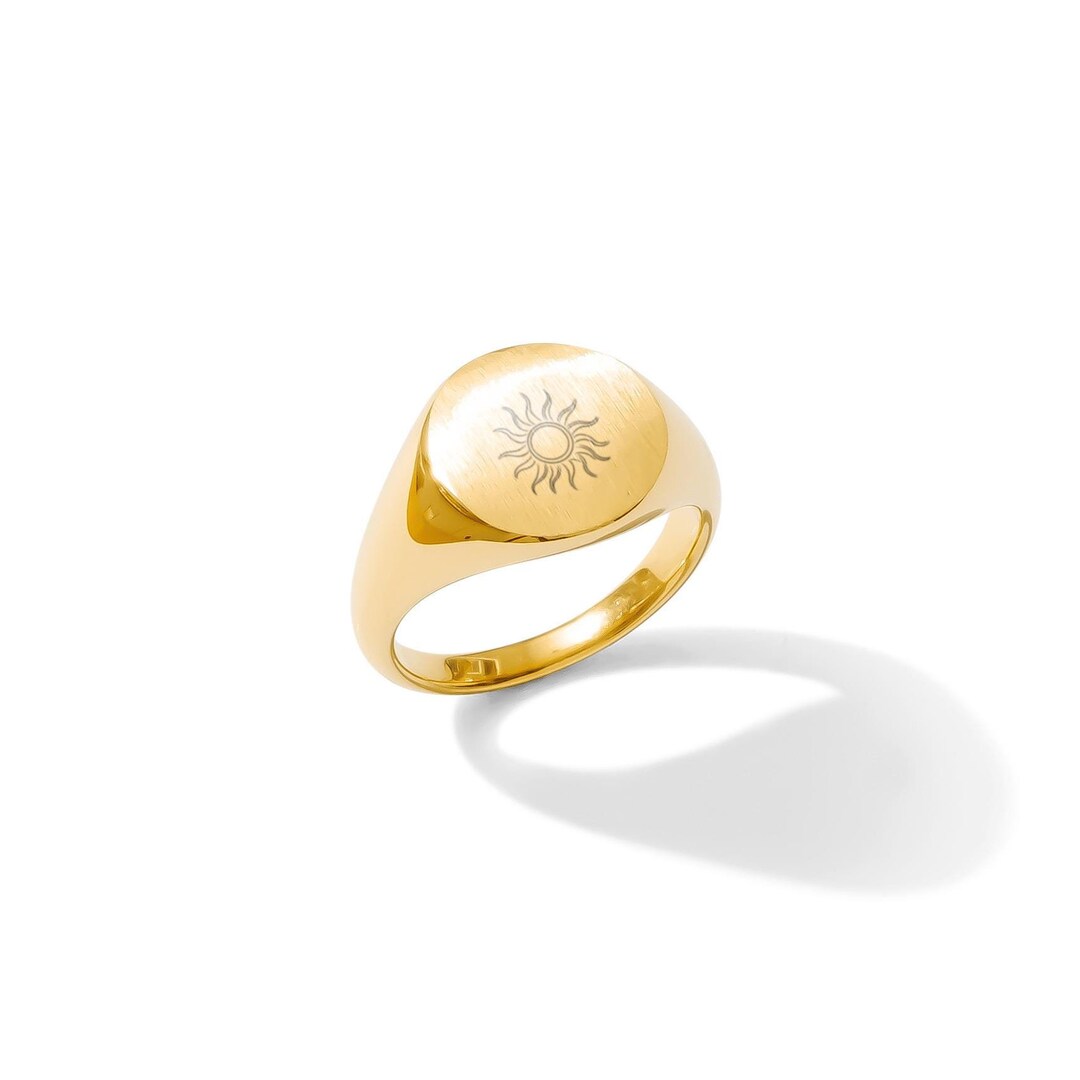 Rising Sun Signet Ring • Stainless Steel Gold Ring • Minimalist Jewelry ...