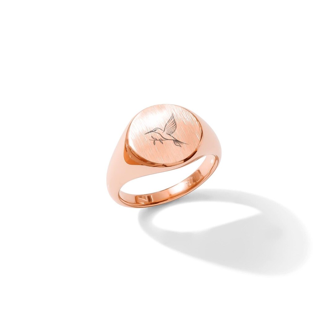 Hummingbird Signet Ring • Stainless Steel Gold Ring • Minimalist ...