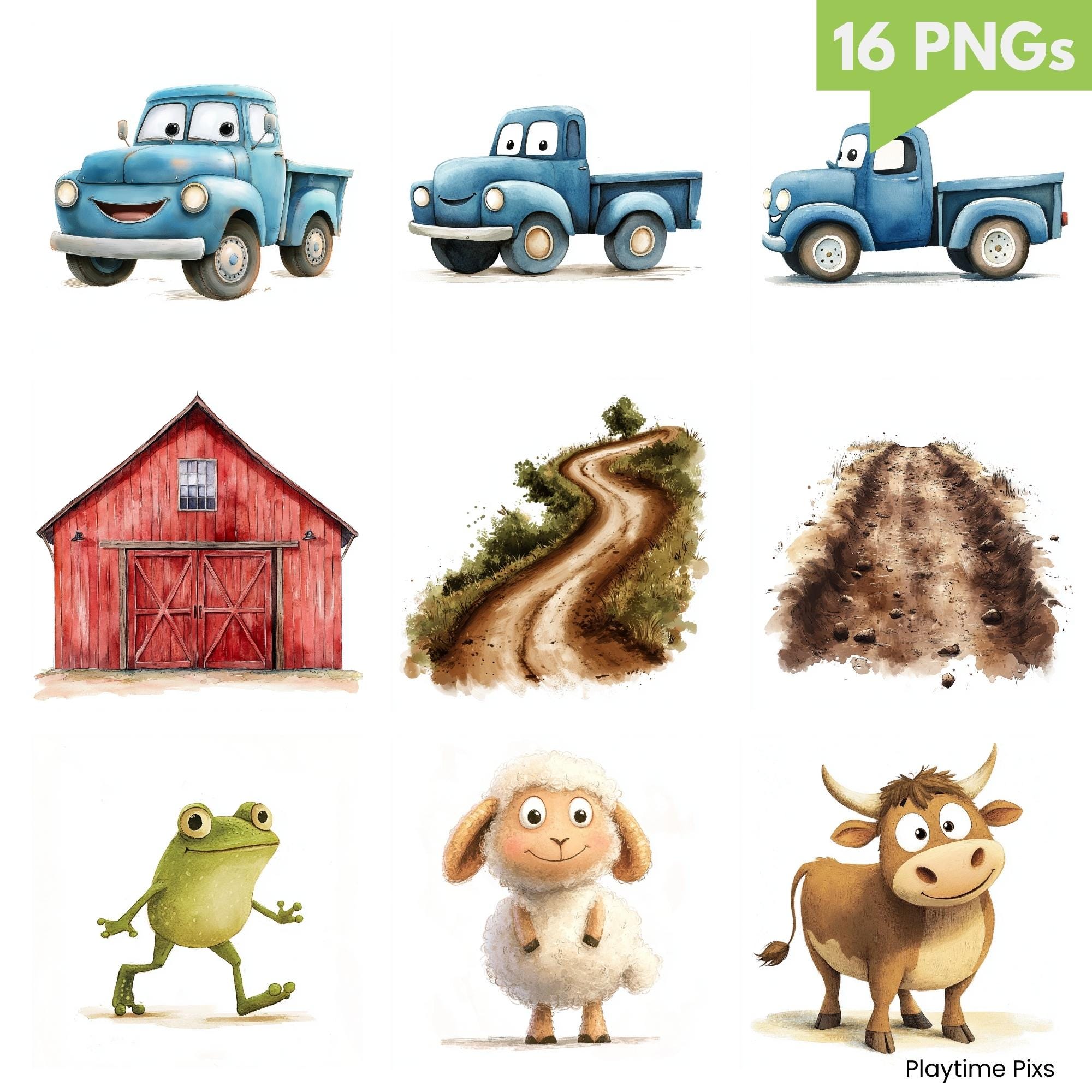 Little Blue Truck Watercolor Clipart: Farm Animals PNG (commercial Use ...