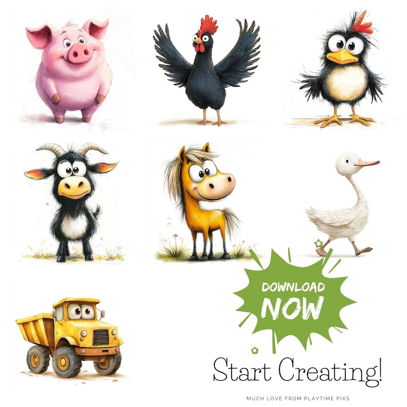 Little Blue Truck Watercolor Clipart: Farm Animals PNG (commercial Use ...