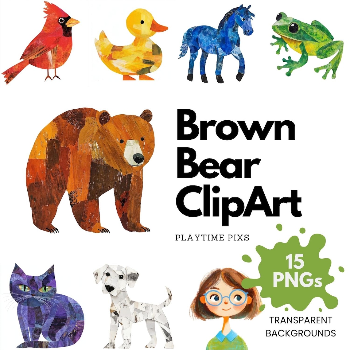 Brown Bear Animal Friends Clipart: Eric Carle Inspired Style Pngs ...