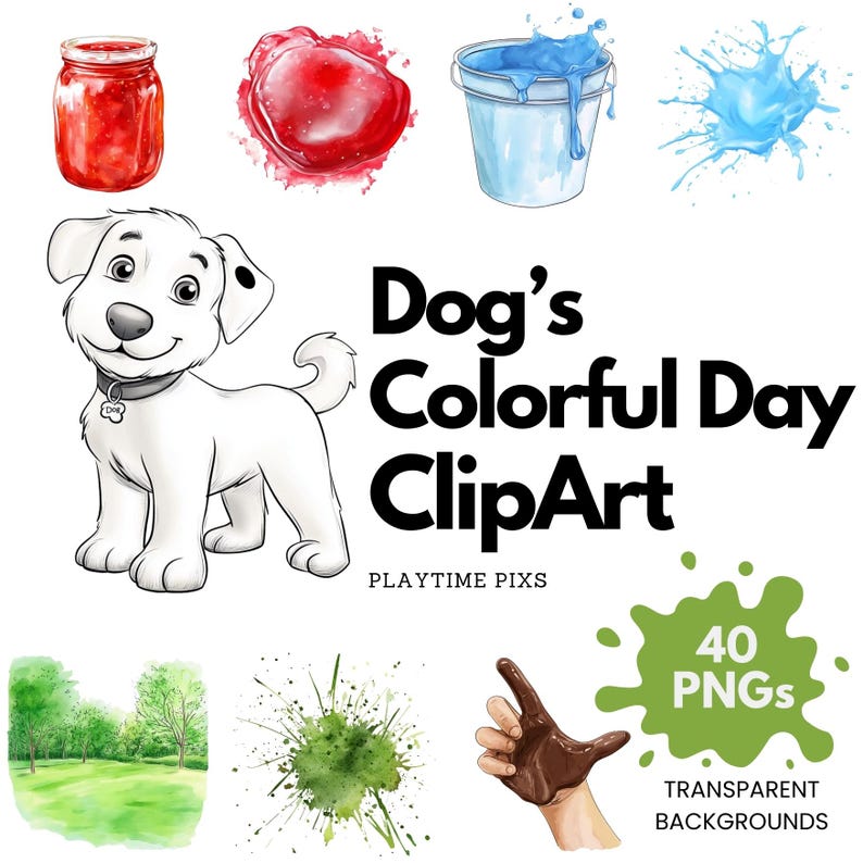 Dog's Colorful Day | Dog Clipart | Printables for Kids | Digital Artist ...