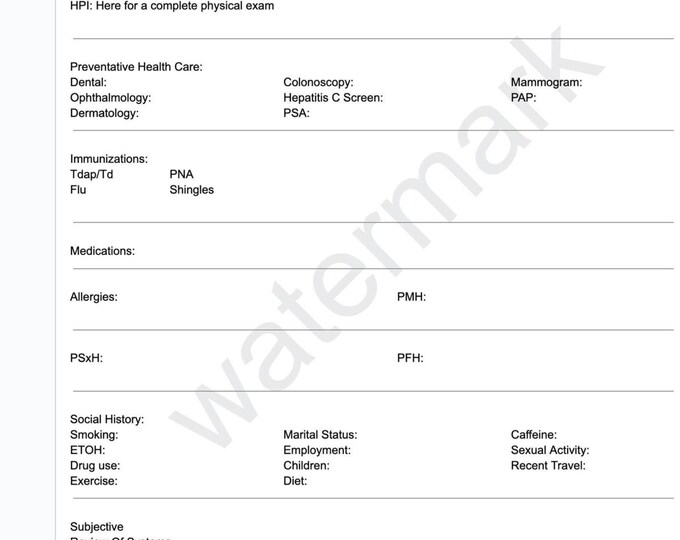 Physical Exam Template for Primary Care MD, PA, APRN - Etsy