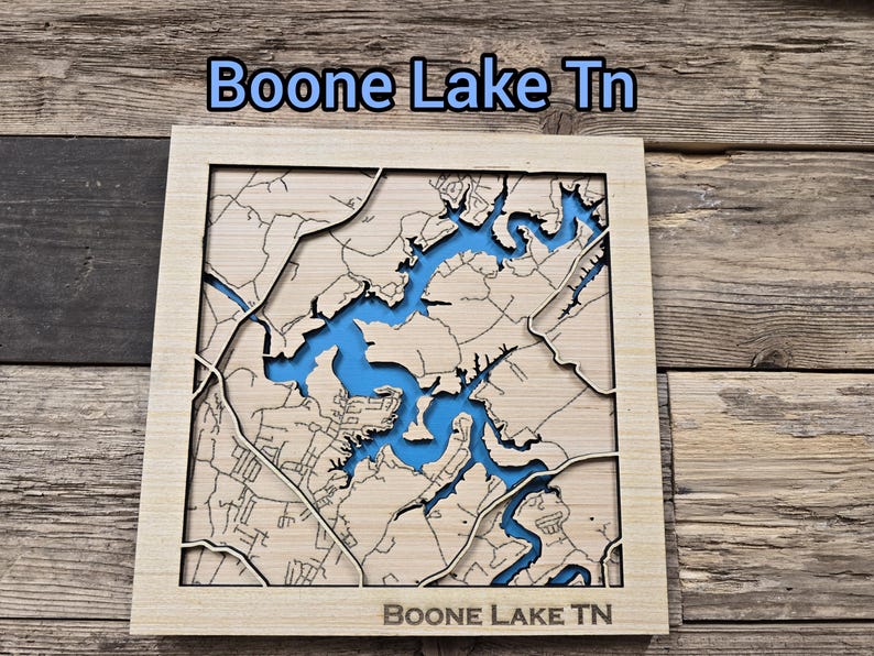 Boone Lake Map Svg File, Layered Lake Map Svg, 3d Wooden Map, Boone ...