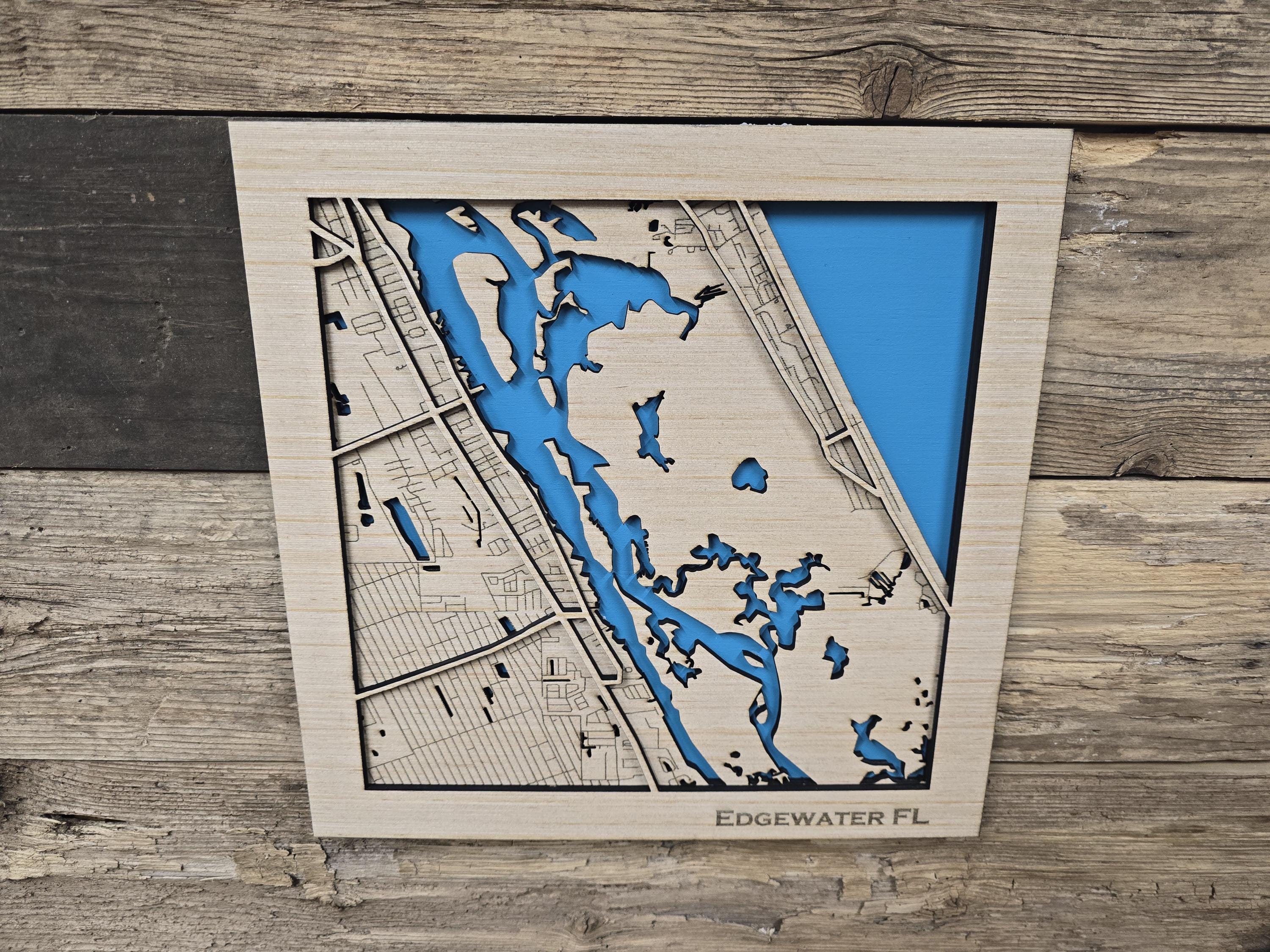Edgewater FL Layered Map Svg File, Layered City Map Svg, Layered Wood ...