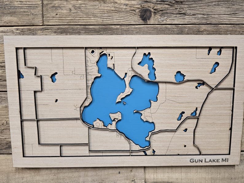 Gun Lake Michigan Layered Wood Map SVG Cutting File (digital Download ...