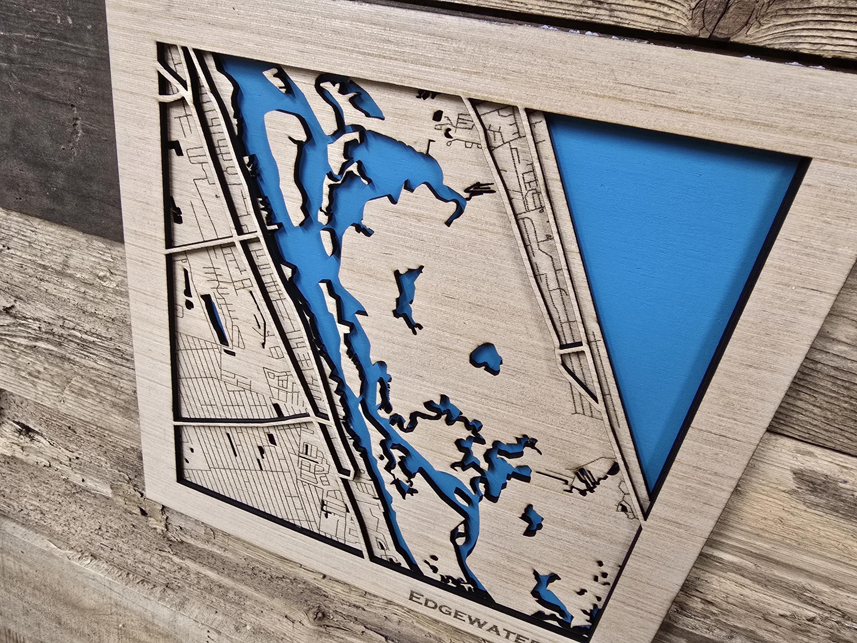 Edgewater FL Layered Map Svg File, Layered City Map Svg, Layered Wood ...