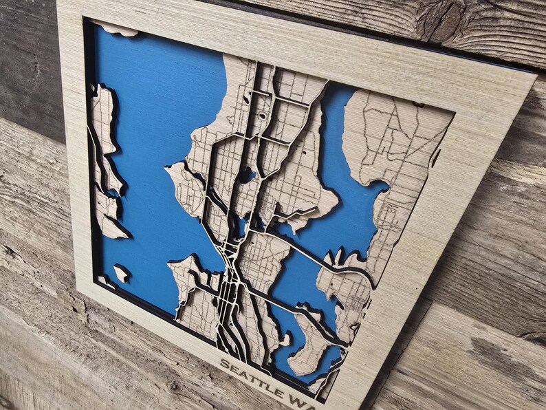 Seattle Layered Map Svg File, Seattle WA Layered City Map File, Wooden ...