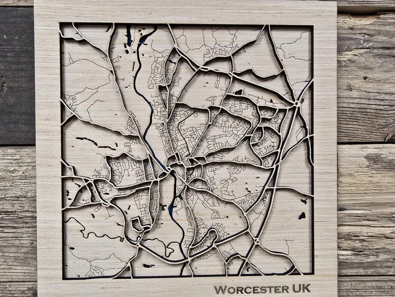 Worcester United Kingdom Layered Map SVG Laser Cutting File (digital ...