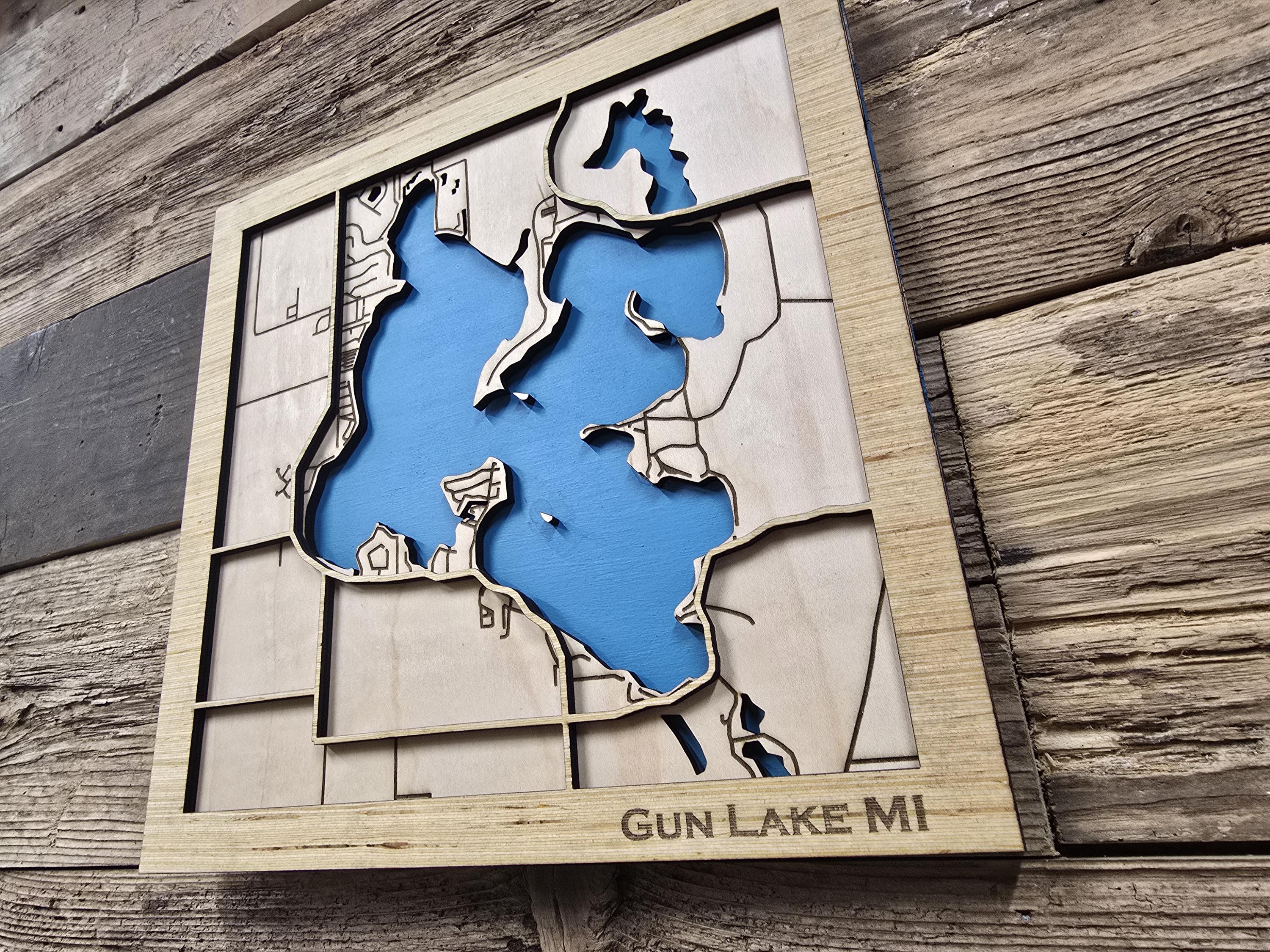 Gun Lake MI Layered Lake Map Svg File, Gun Lake 3d Laser Map, Layered ...