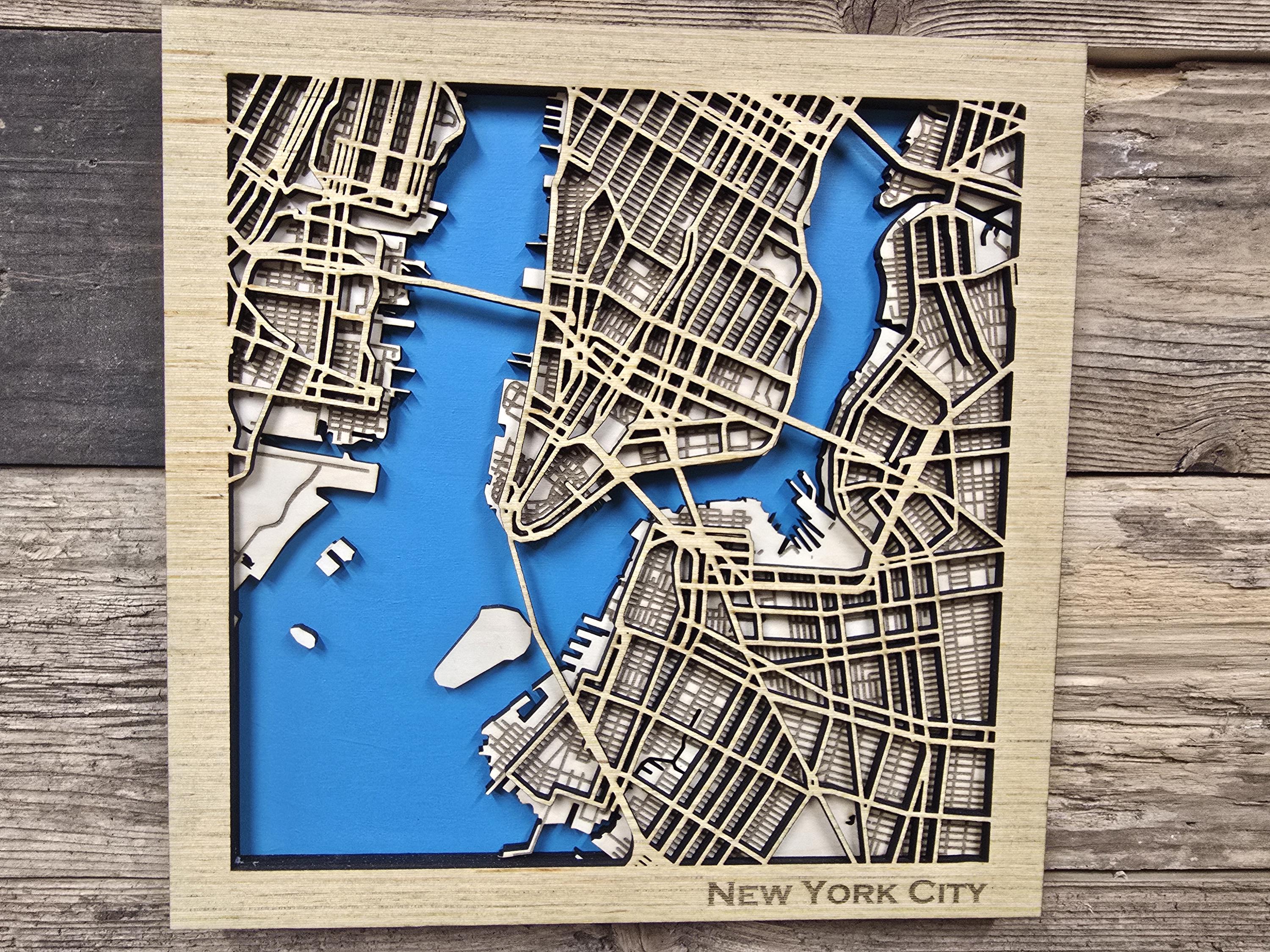 New York City Map SVG: 3D Wooden Laser Cut File (digital Download) - Etsy
