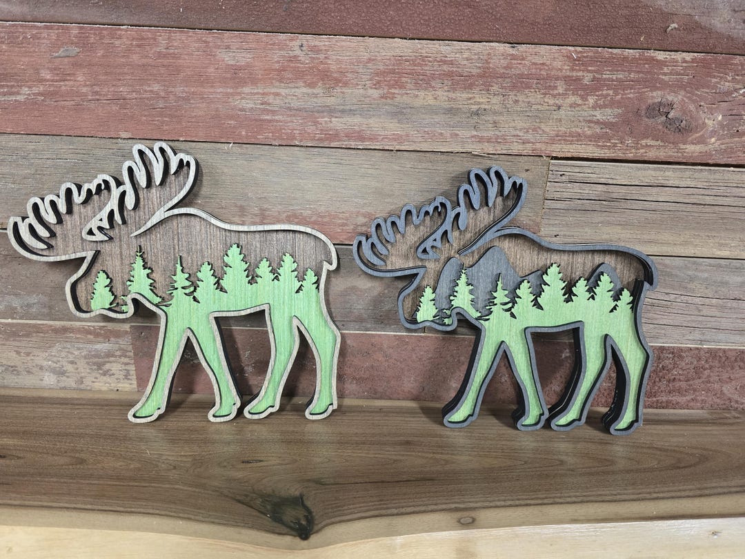 Layered Moose SVG: Mountain & Trees Silhouette, Laser Cut File (digital ...