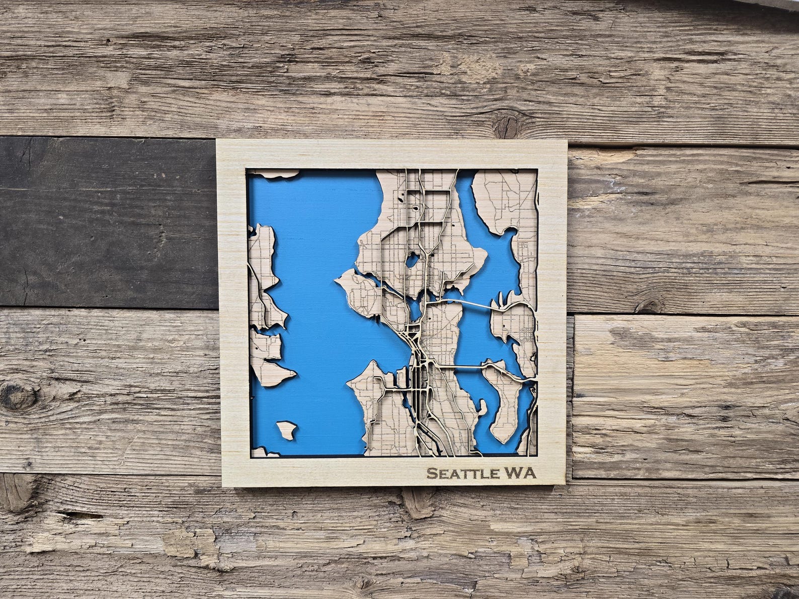 Seattle Layered Map Svg File, Seattle WA Layered City Map File, Wooden ...