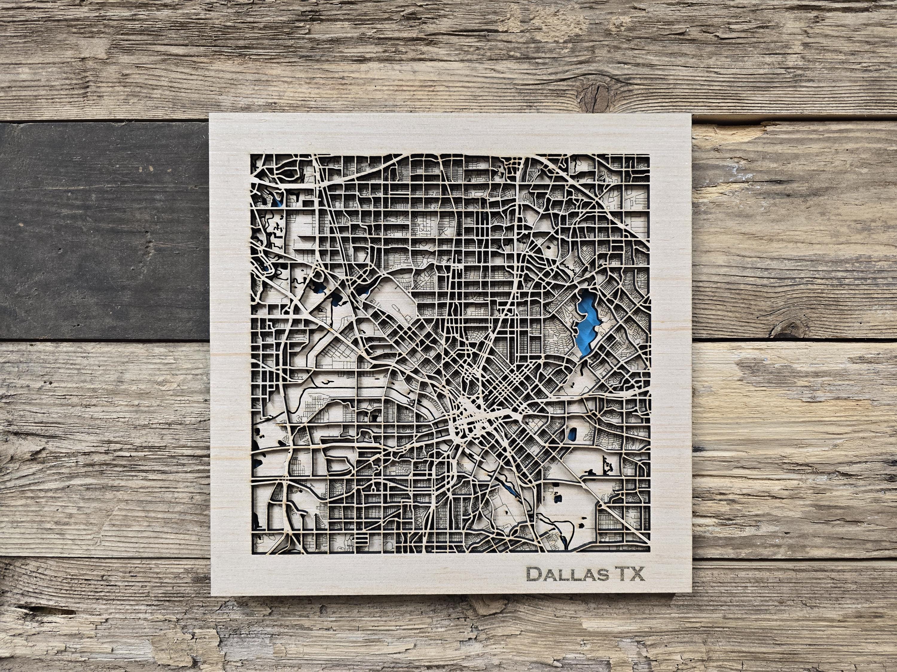Dallas Texas Layered Map Svg File, Wood Layered Maps, 3d Wooden Map ...