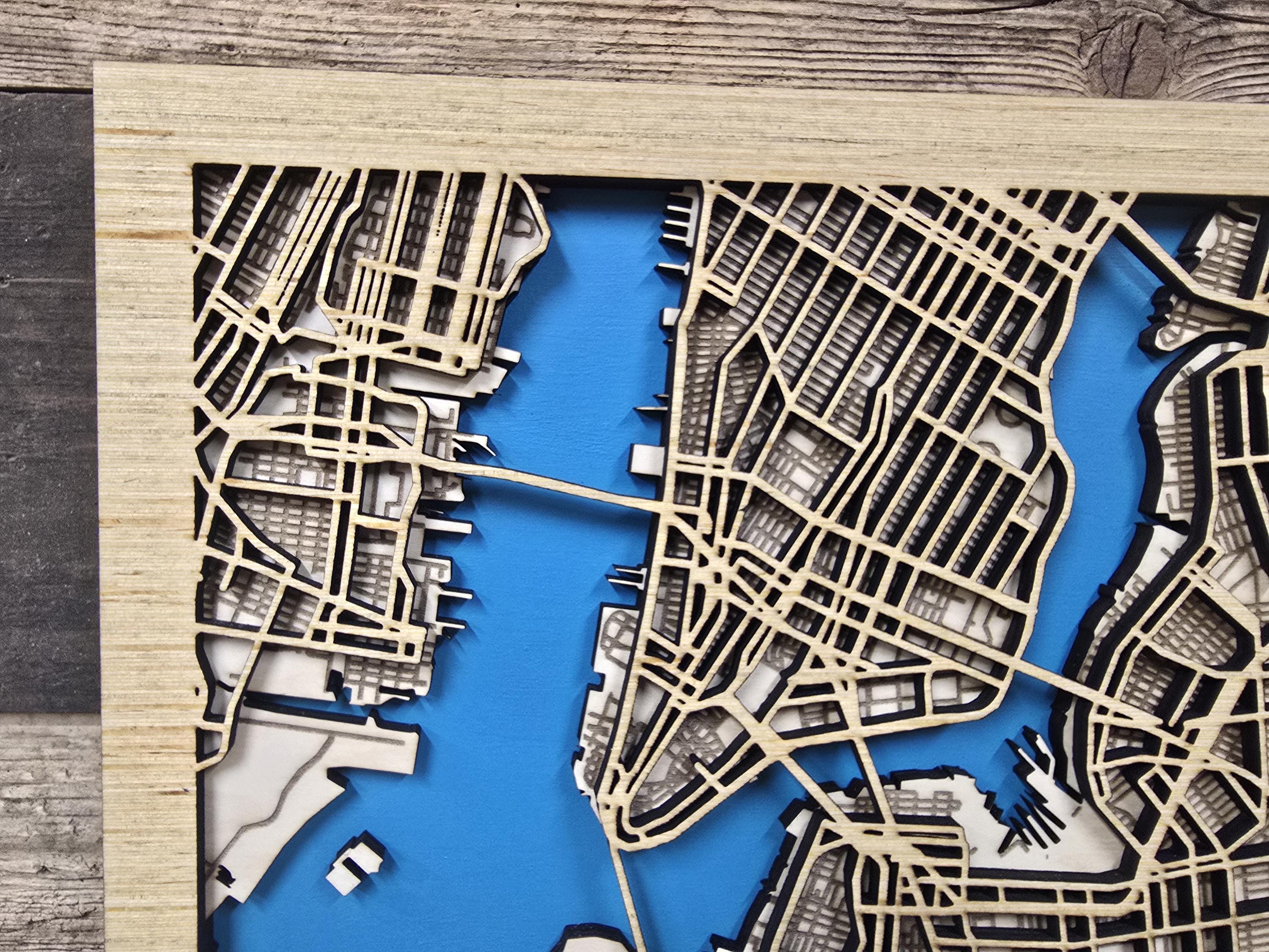 New York City Map SVG: 3D Wooden Laser Cut File (digital Download) - Etsy