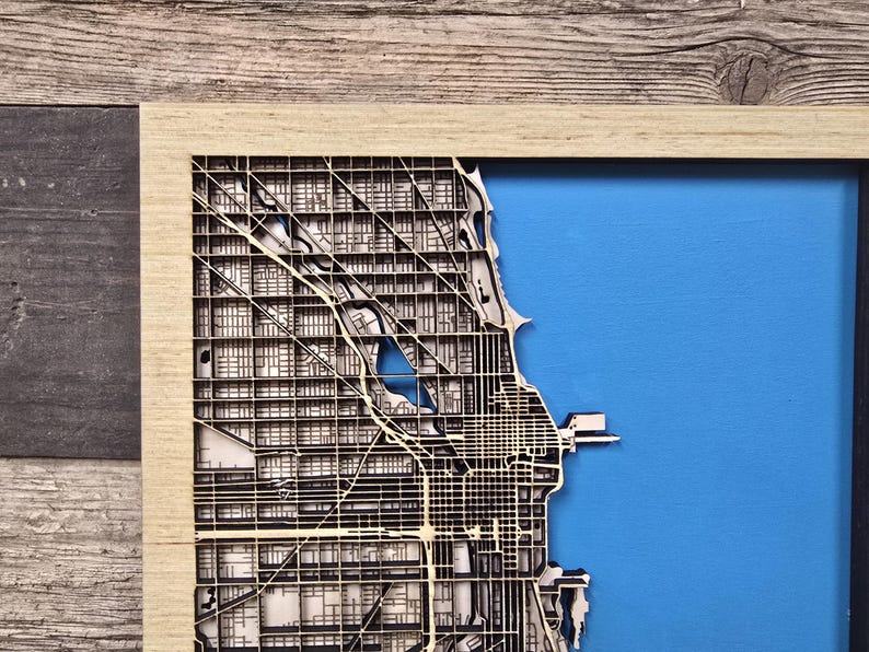 Chicago Laser Cut Map SVG File: 3-layer Wooden City Map (digital ...
