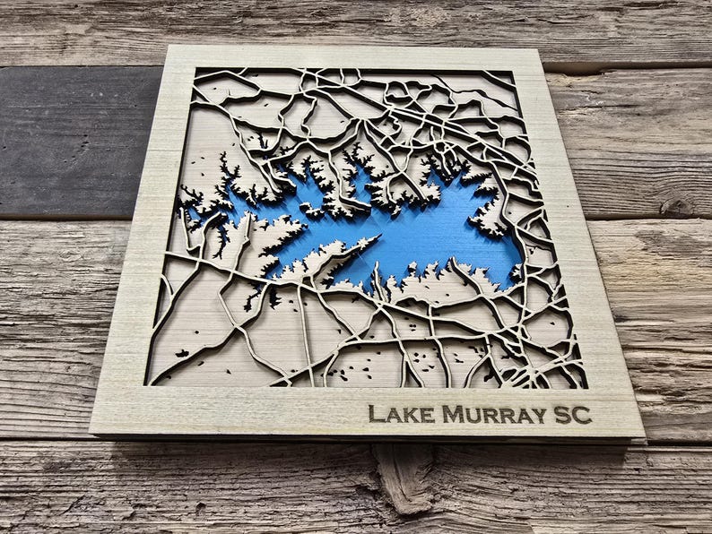Lake Murray Map Svg File, Layered Lake Murray Map Svg, 3d Layered Lake ...