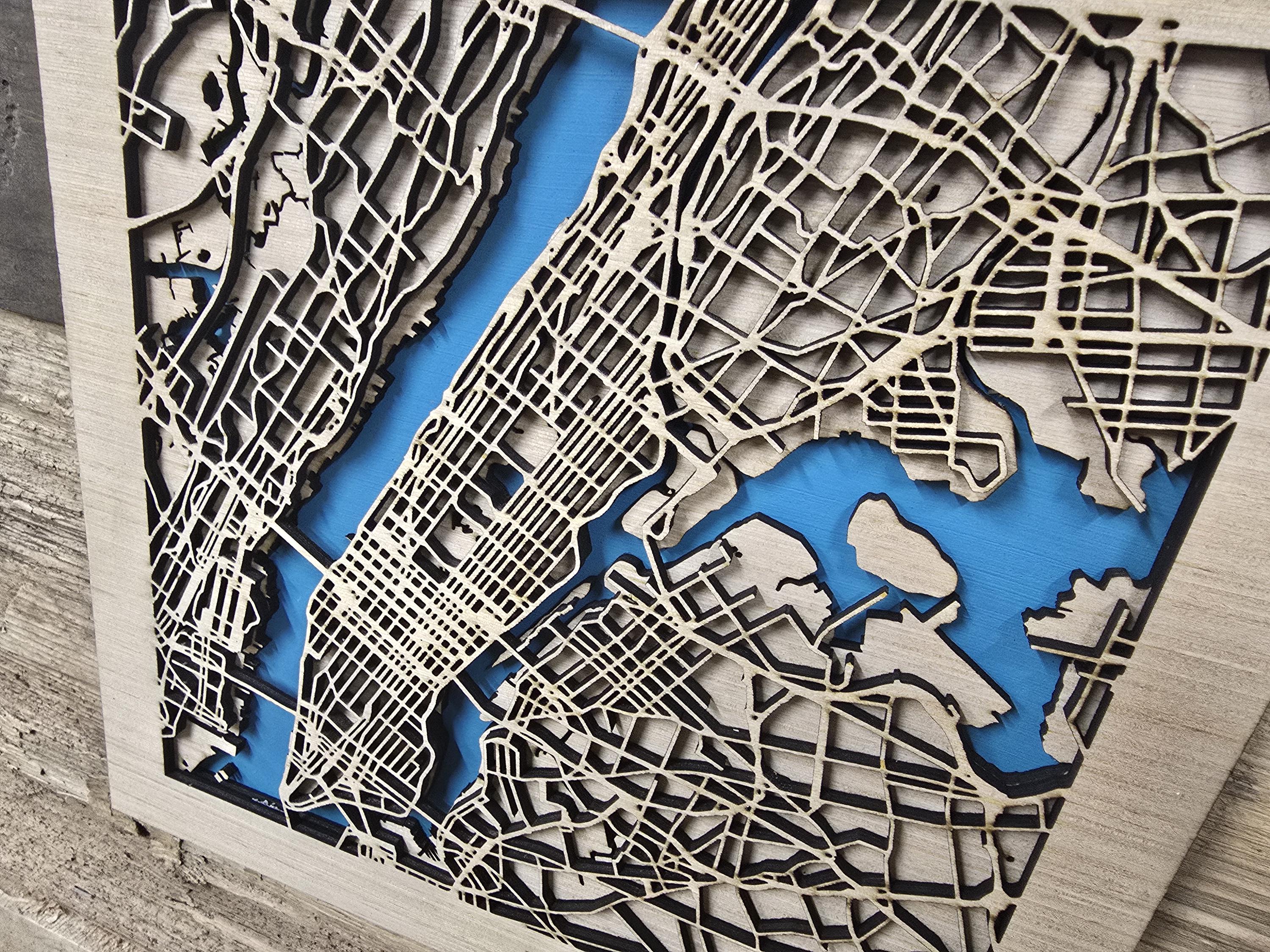 Manhattan Layered Wood Map SVG File: Laser Cut City Map (digital ...