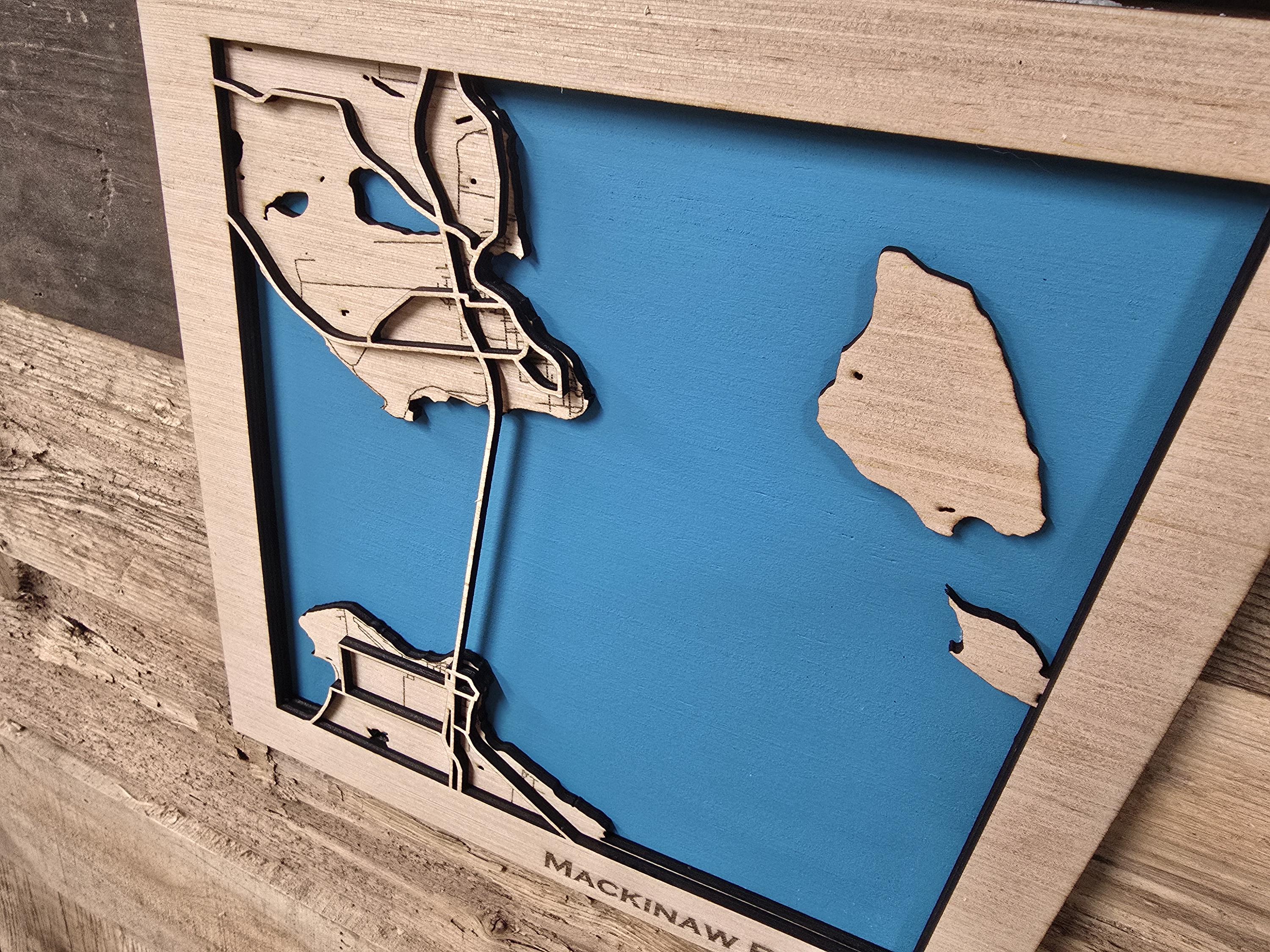 Mackinaw Bridge & Island Layered Map SVG File: Laser Cut Wood Map ...