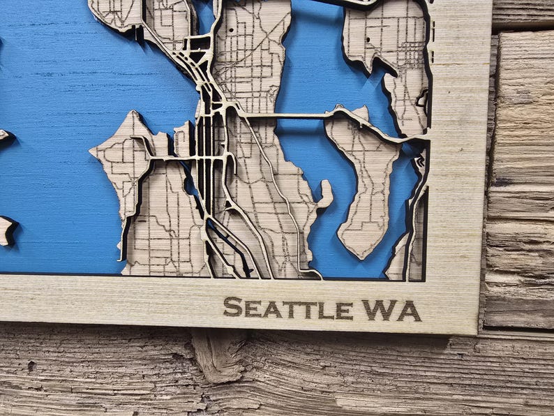 Seattle Layered Map Svg File, Seattle WA Layered City Map File, Wooden ...