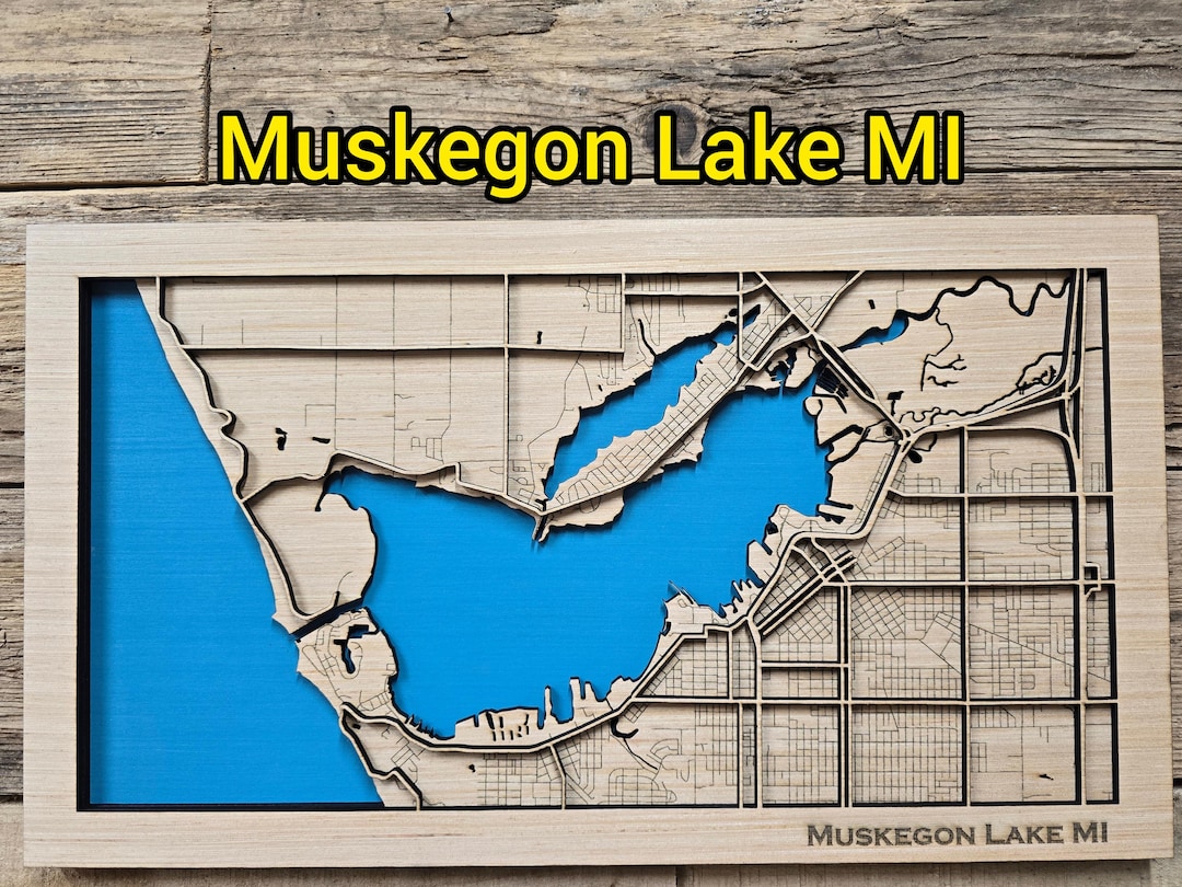 Muskegon Lake Michigan Layered Map SVG Laser File (digital Download) - Etsy