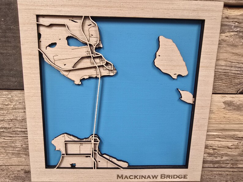 Mackinaw Bridge & Island Layered Map SVG File: Laser Cut Wood Map ...