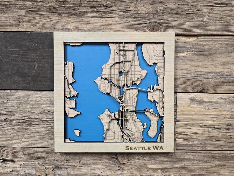 Seattle Layered Map Svg File, Seattle WA Layered City Map File, Wooden ...