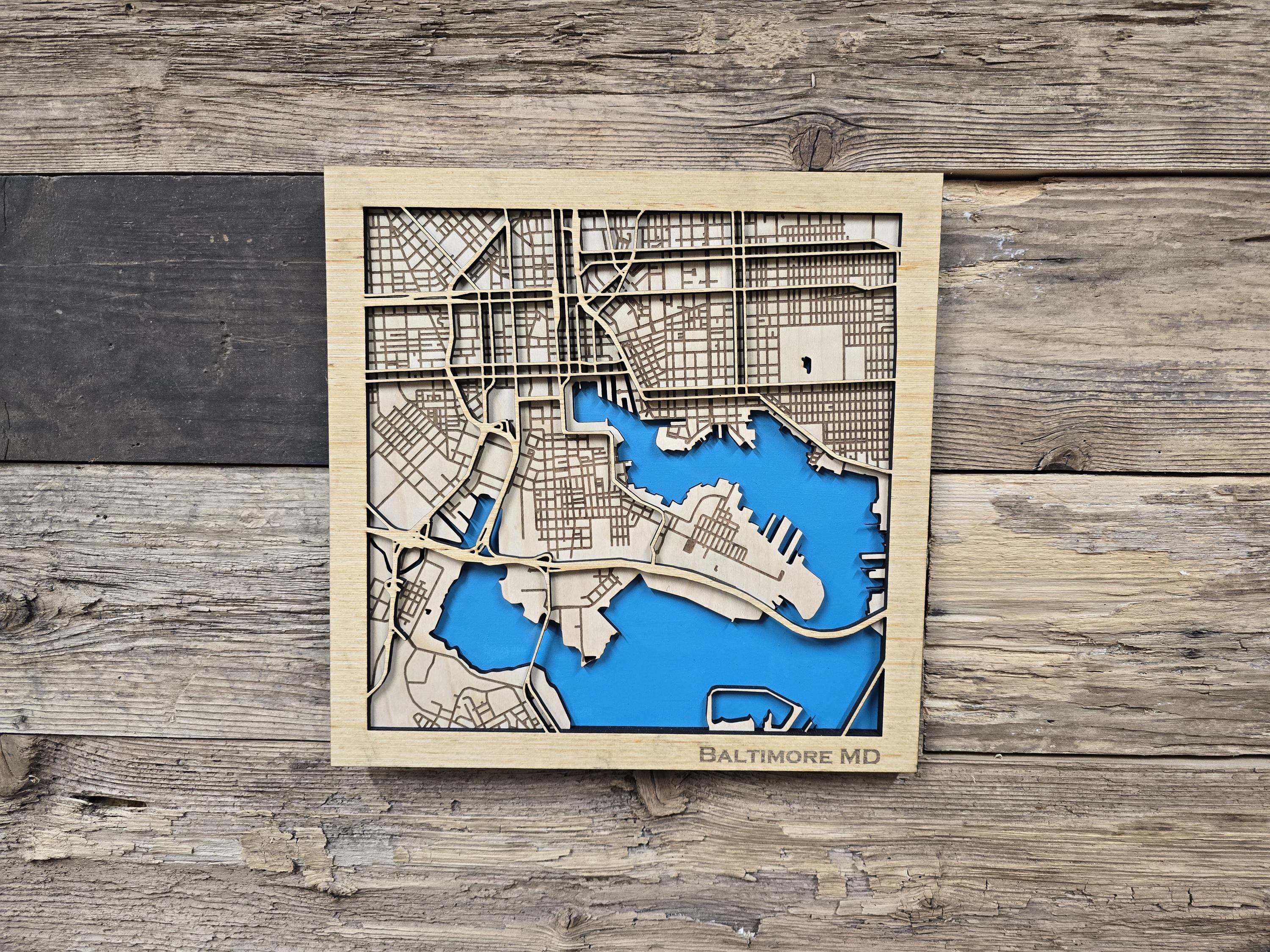 Baltimore Laser Map Svg, City Map File, 3d Wood Map for Lasers, Digital ...