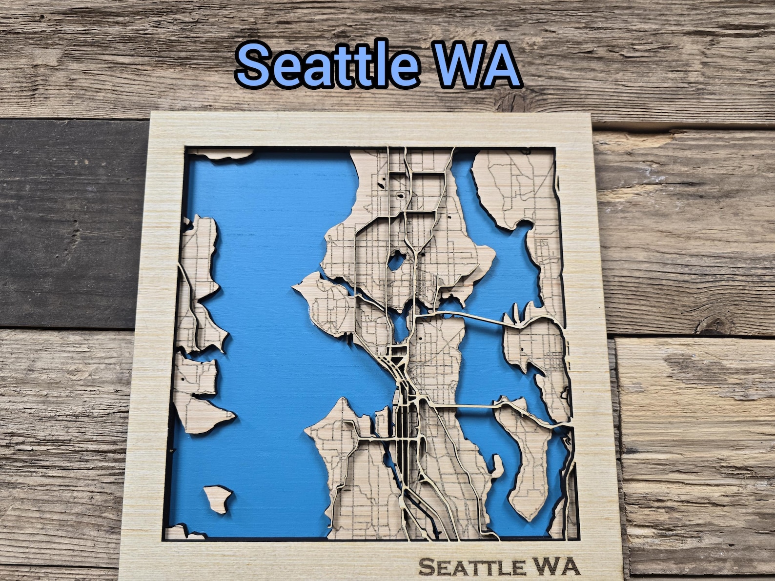 Seattle Layered Map Svg File, Seattle WA Layered City Map File, Wooden ...