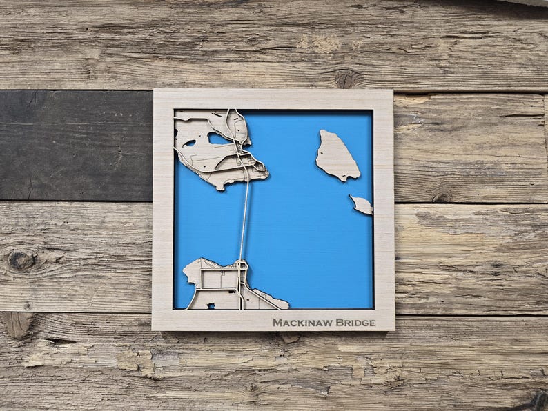 Mackinaw Bridge & Island Layered Map SVG File: Laser Cut Wood Map ...