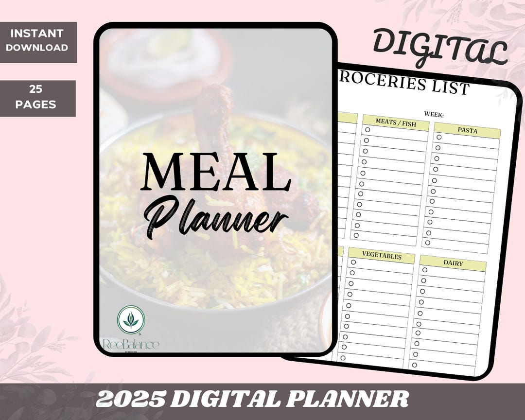 Digital Meal Planner & Recipe Journal | Grocery List | Customizable PDF ...
