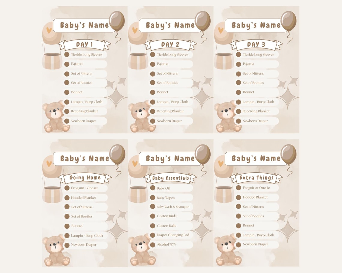 Hospital Bag Checklist Template (for Baby and Mommy) - Etsy
