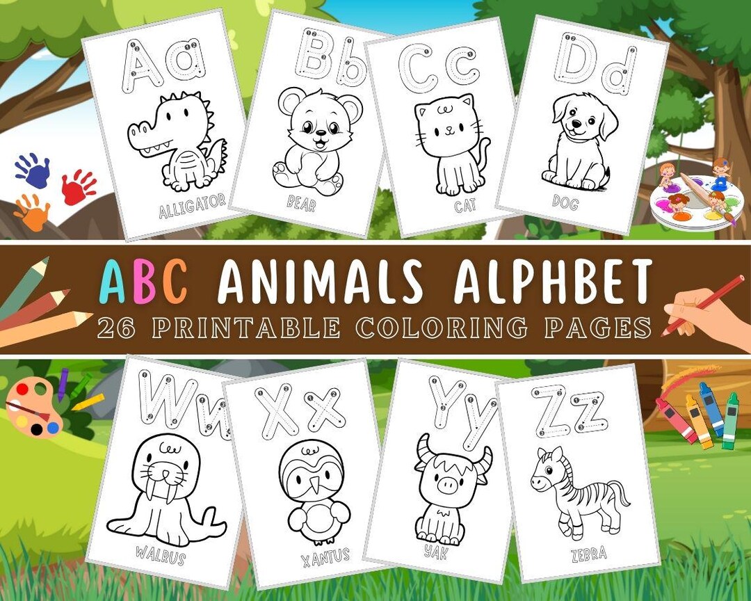 Animals Alphabet Coloring Printable Book - Educational ABC Activity ...