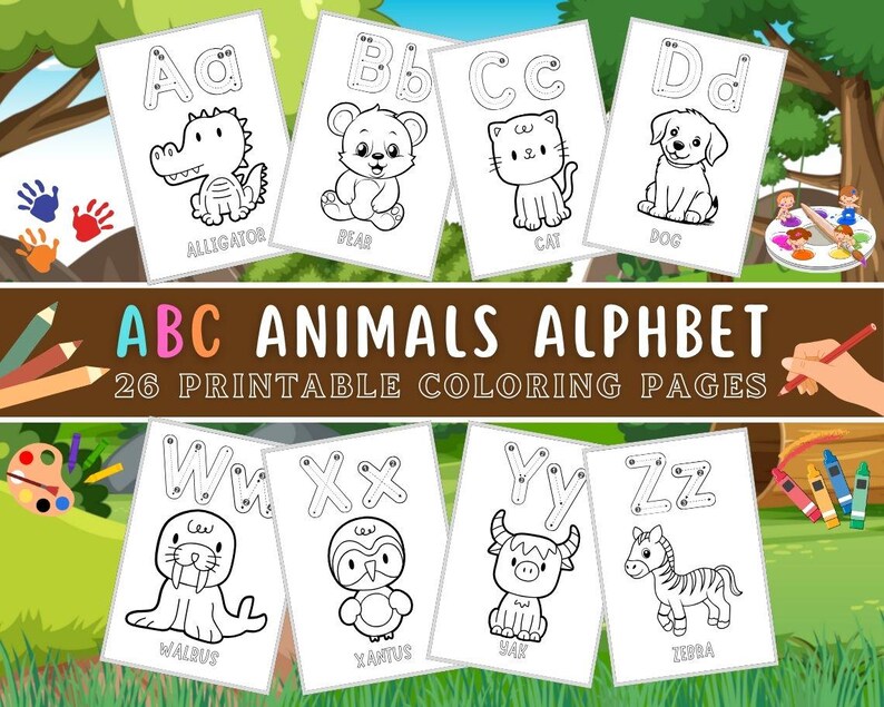 Animals Alphabet Coloring Printable Book - Educational ABC Activity ...