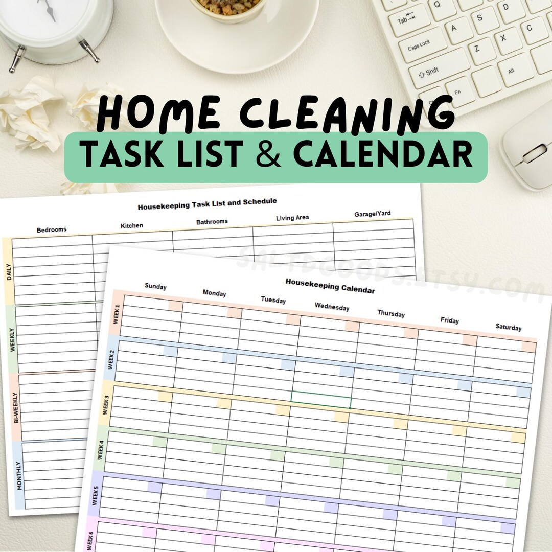 Home Cleaning Task List Calendar Schedule Log Housekeeping Digital ...