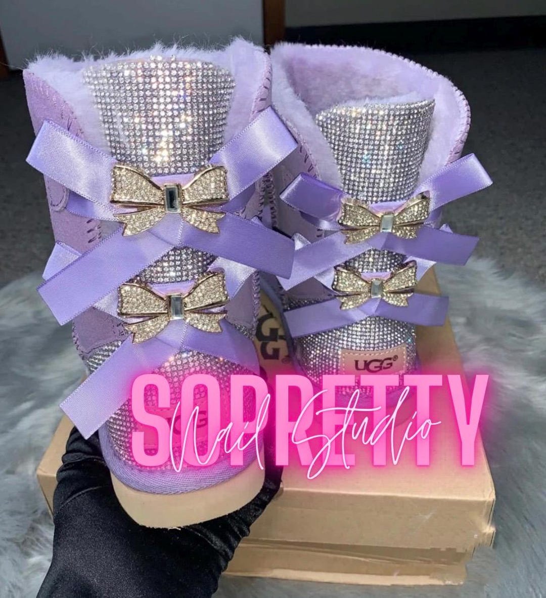 Custom Bling Boots Boots With UUGS Boots Bling Bows, 2 Bows, Rhinestone ...