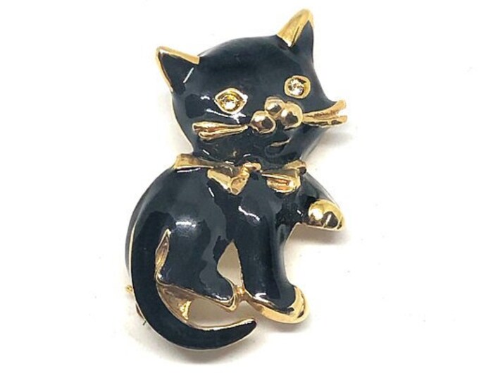 Vintage Cat Pin Vintage Mid-century Black Cat Pin With Rhinestone Eyes ...