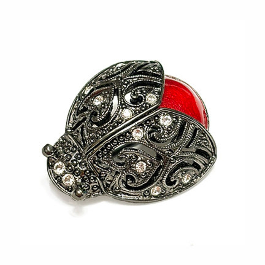 Vintage Ladybug Pin Filigree Ladybug Rhinestone Brooch Pin Ladybug Pin