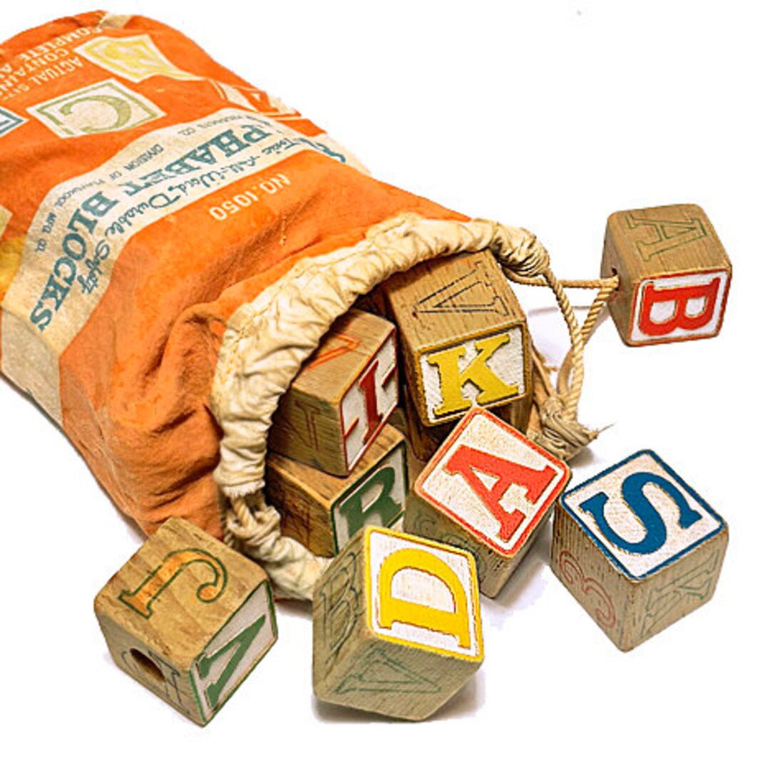 Vintage Playskool Blocks With Bag Vintage 1950s 37 Wood Blocks Vintage ...