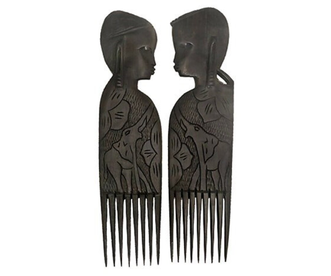 African Figural Combs Hand Carved Ebony Comb Picks African Collectibles ...