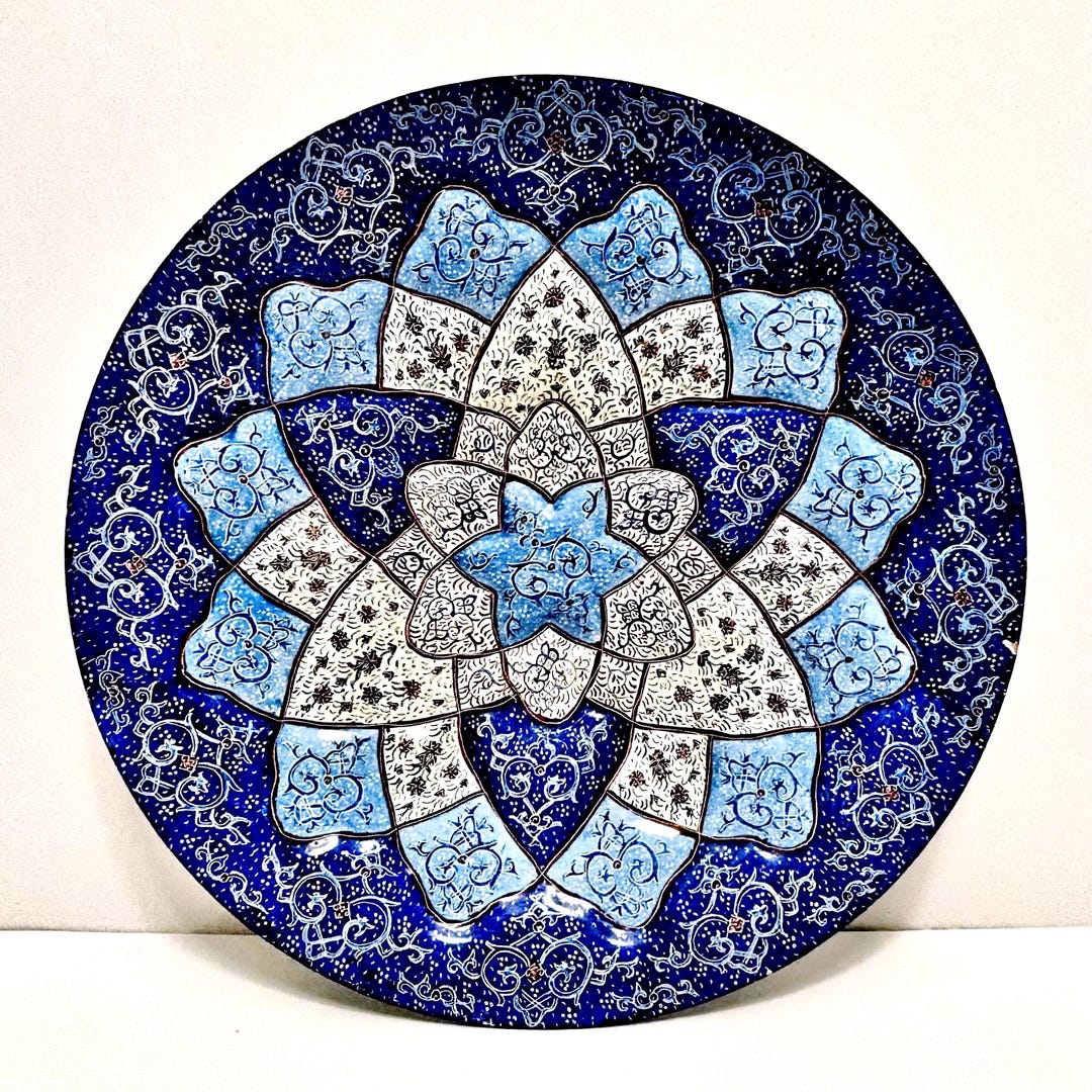 Vintage 10” Minakari Persian Plate Enamel Plate Hand Painted Minakari ...
