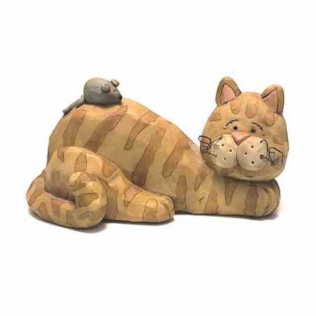 Wood Cat With Mouse Folk Art Blossom Bucket Suzi Skogland Wood Cat Folk ...