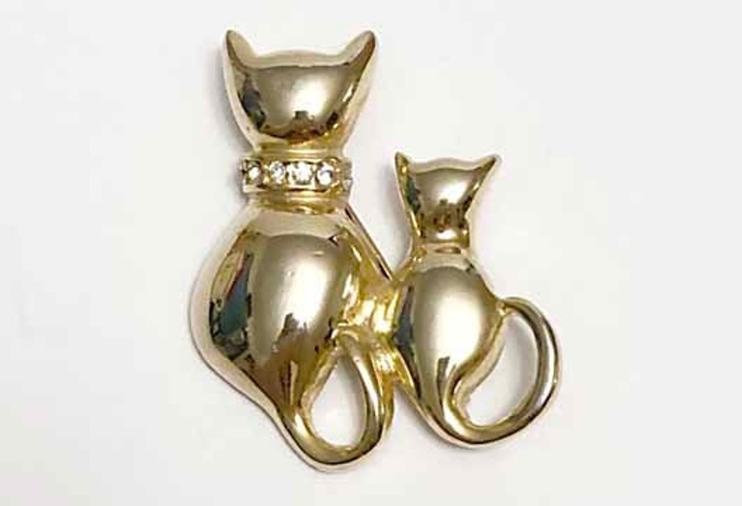 Vintage Cats Pin Vintage Mid-century Cats Pin With Rhinestones Cats Pin ...