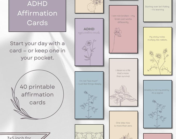 ADHD Affirmation Cards, INSTANT DOWNLOAD, Adhd Printable, Adhd ...