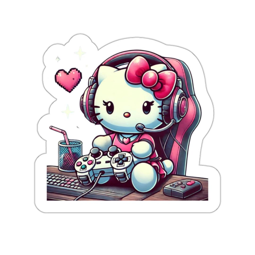 Gaming Hello Kitty Sticker Cute Gamer Kawaii Hello Kitty Laptop Sticker ...